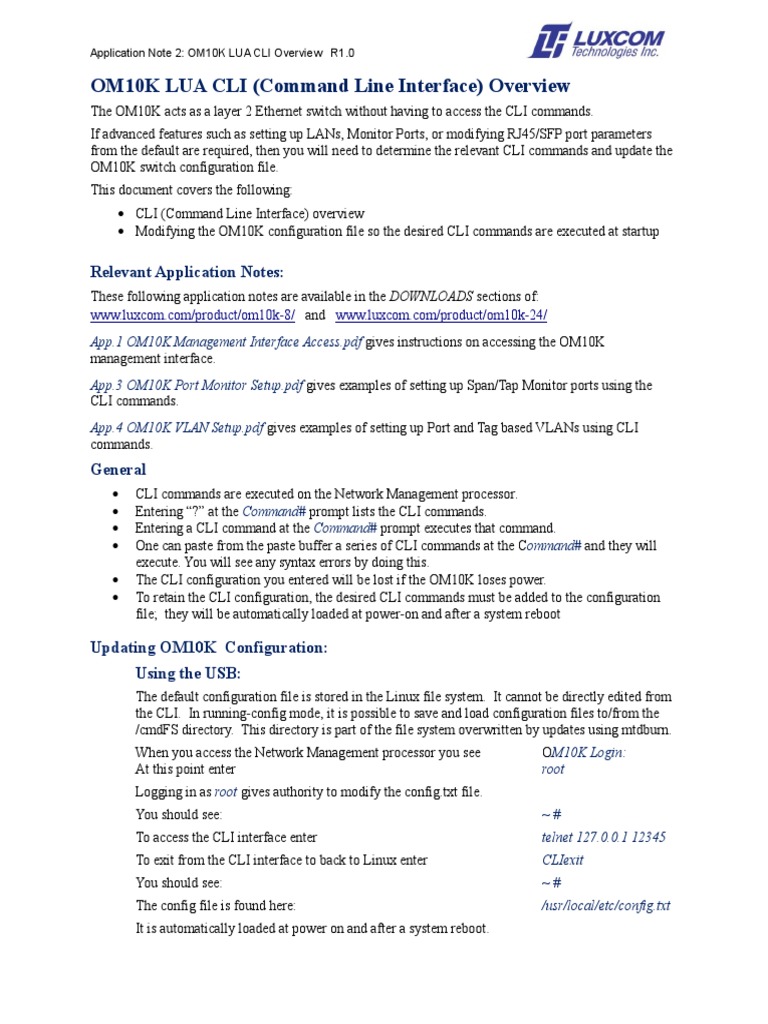 OM10K LUA CLI (Command Line Interface) Overview: Relevant Application ...