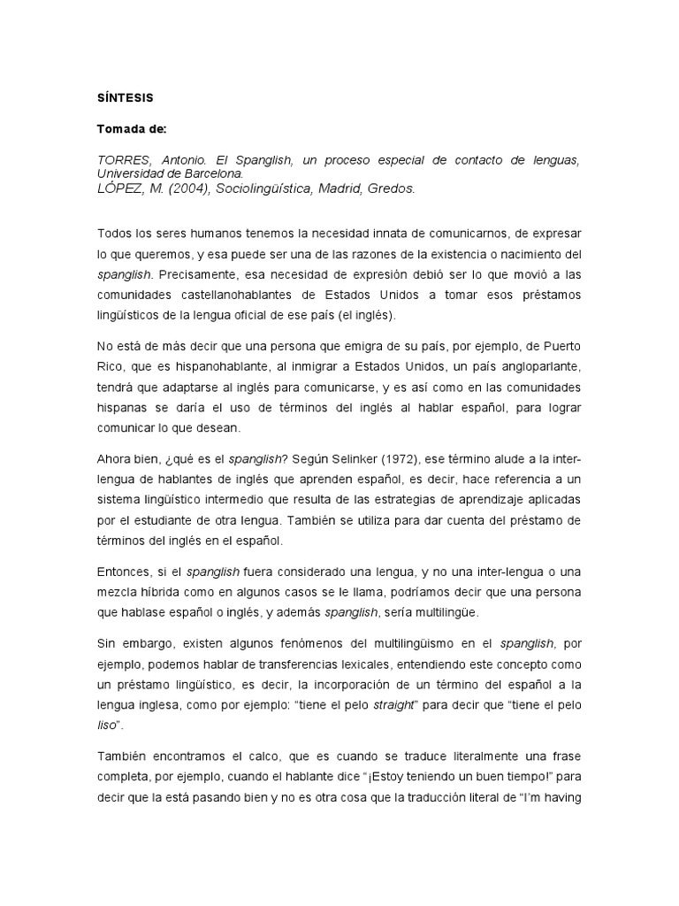 Ejemplos de Spanglish en la Comunicación | PDF | Idioma en Inglés ...