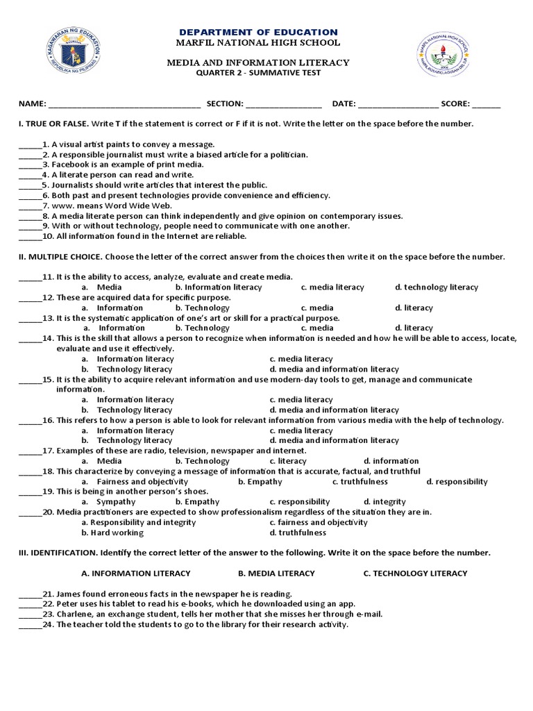 Media Information Literacy Summative | PDF | Information Literacy ...