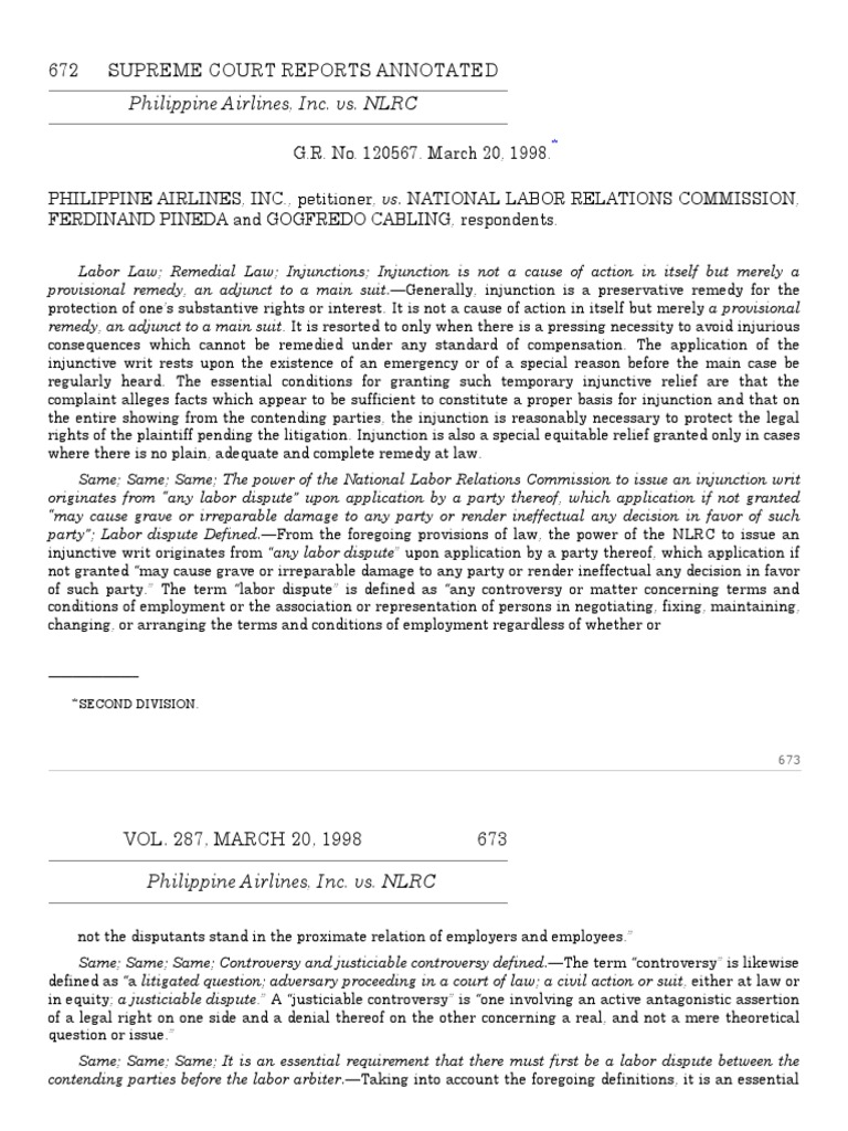 Philippine Airlines, Inc. vs. NLRC, 287 SCRA 672, G.R. No. 120567 March ...