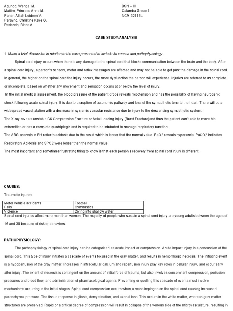 Case Study | PDF | Spinal Cord Injury | Physiology