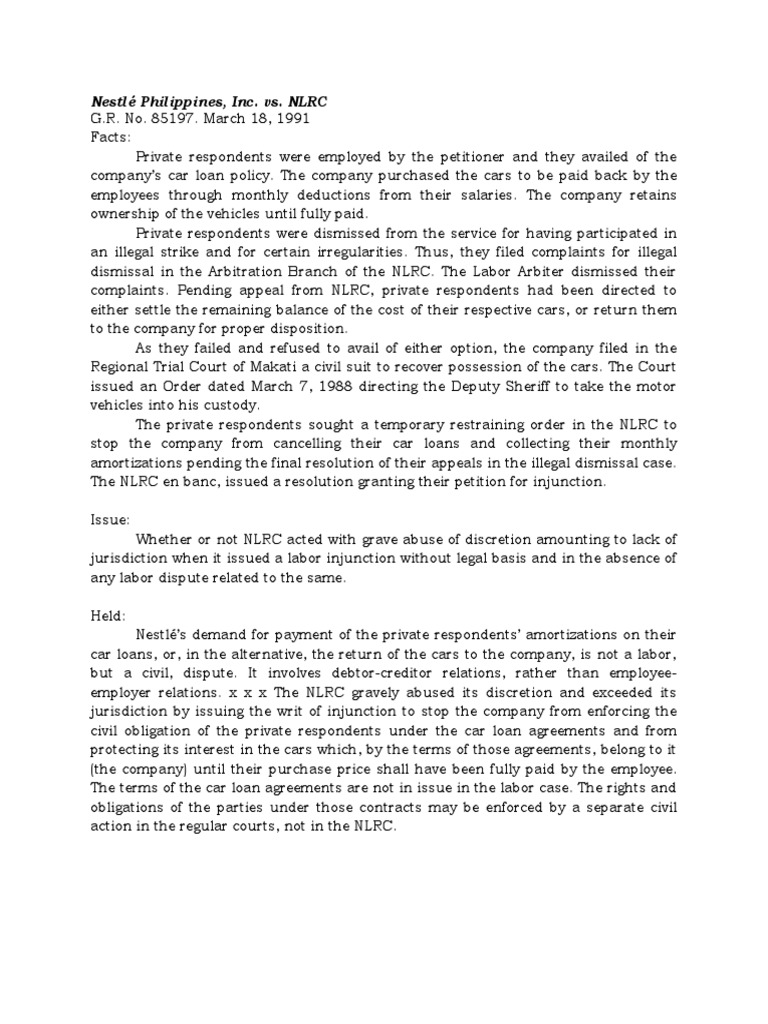 Nestlé Philippines, Inc. vs. NLRC: The NLRC Exceeded Its Jurisdiction ...