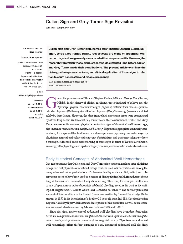 Cullen Sign and Grey Turner Sign Revisited: Early Historical Concepts ...