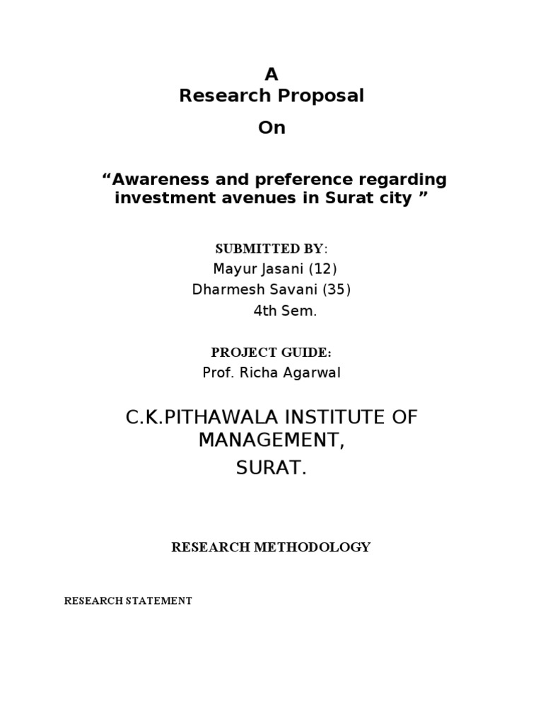 A Research Proposal On: C.K.Pithawala Institute of Management, Surat ...