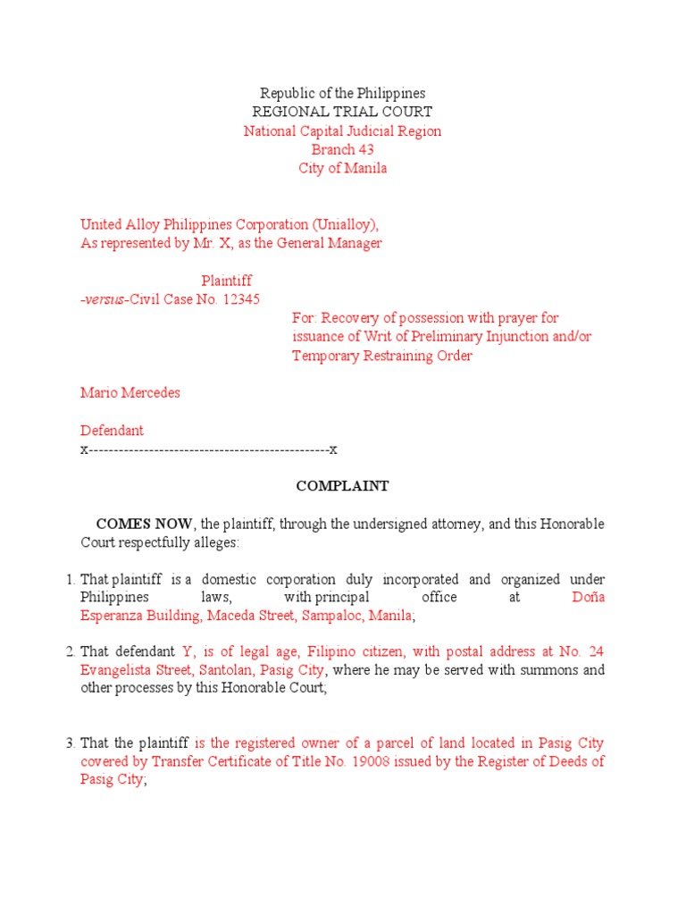 Form No. 232 Complaint With Preliminary Injunction | PDF | Injunction | Constitutional Law