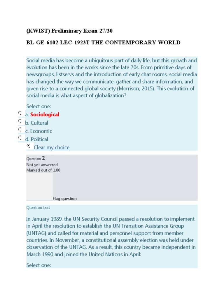 (KWIST) Preliminary Exam 27/30 Bl-Ge-6102-Lec-1923T The Contemporary ...
