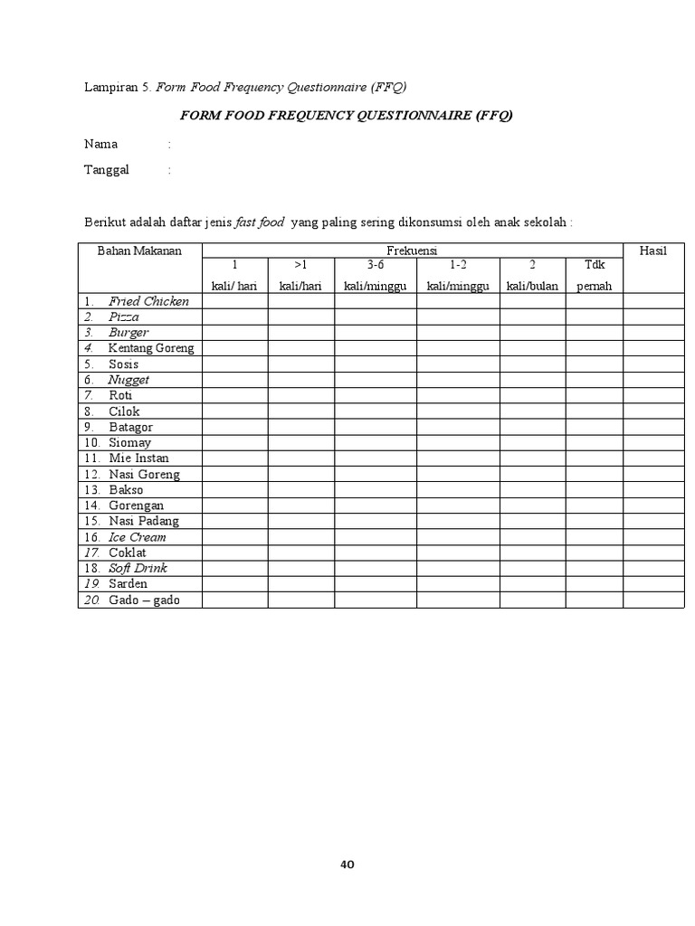 Lampiran 5. Kuesioner FFQ | PDF