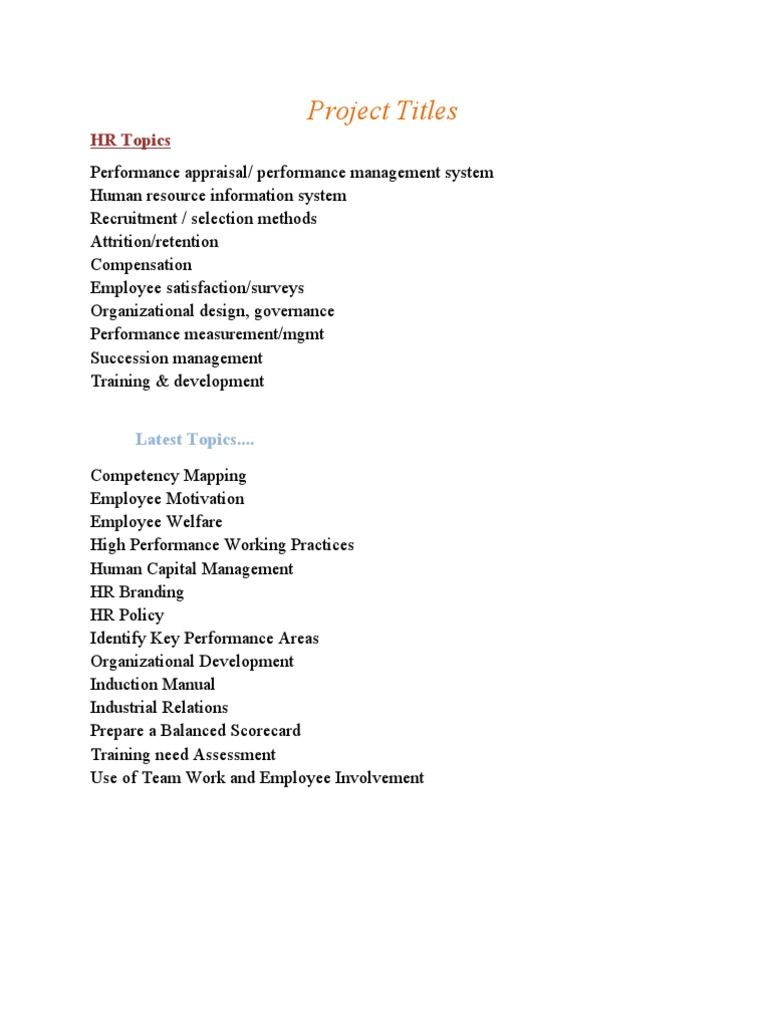 Project Title Ideas for HR and Marketing | PDF