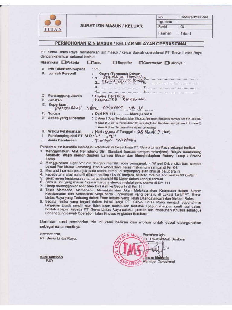 Surat Permohonan Izin Masuk | PDF