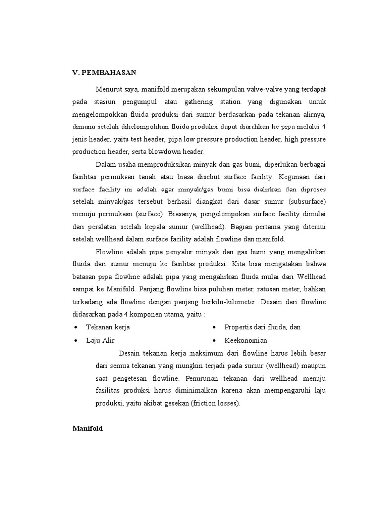 Desain dan Fungsi Manifold dalam Sistem Produksi Minyak dan Gas Bumi | PDF