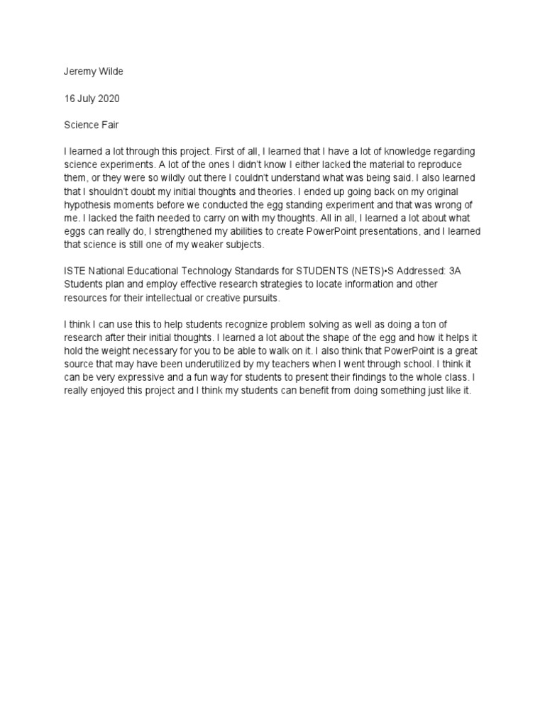 Science Fair Reflection | PDF