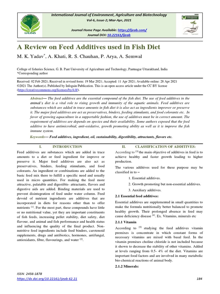 A Review On Feed Additives Used in Fish Diet | PDF | Nutrients | Vitamin