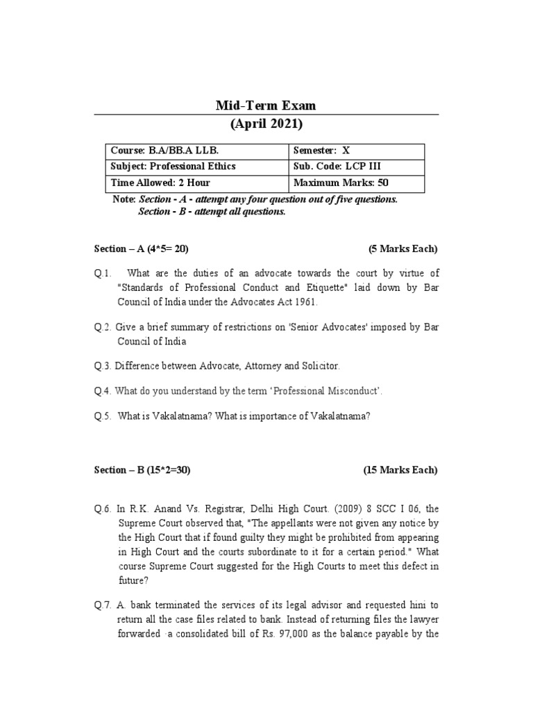 Professional Ethics Exam Question | PDF