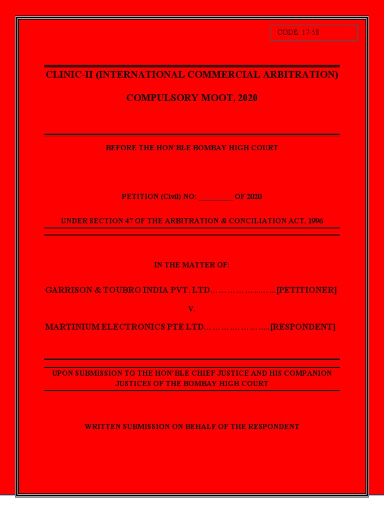 Moot Memorial Final Respondent | PDF | Arbitration | Supreme Court Of India