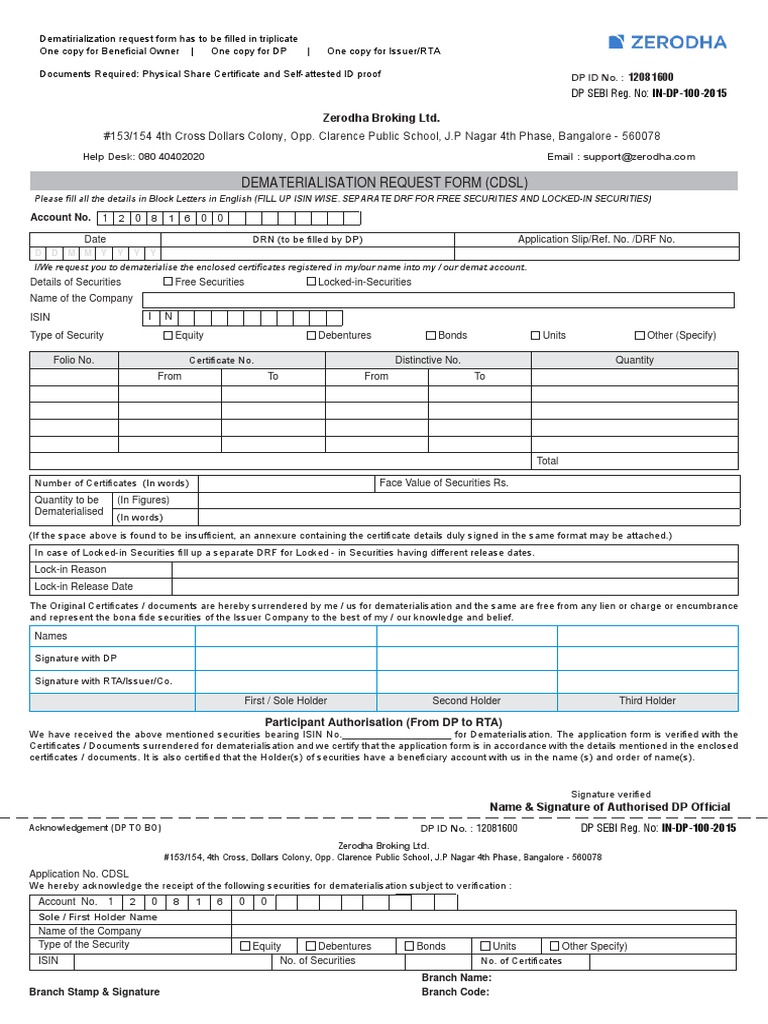 Demat Request Form for Investors | PDF | Securities (Finance ...