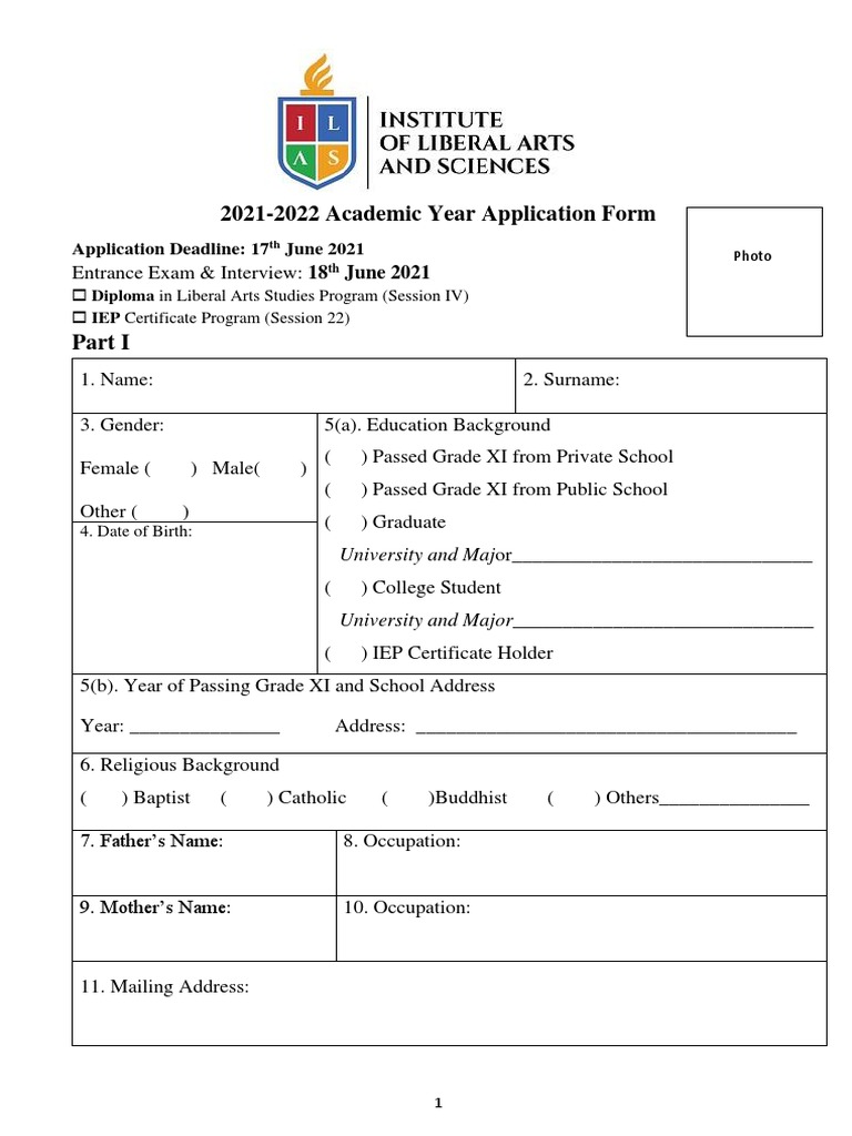 2021-2022 Academic Year Application Form | PDF | Social Institutions ...