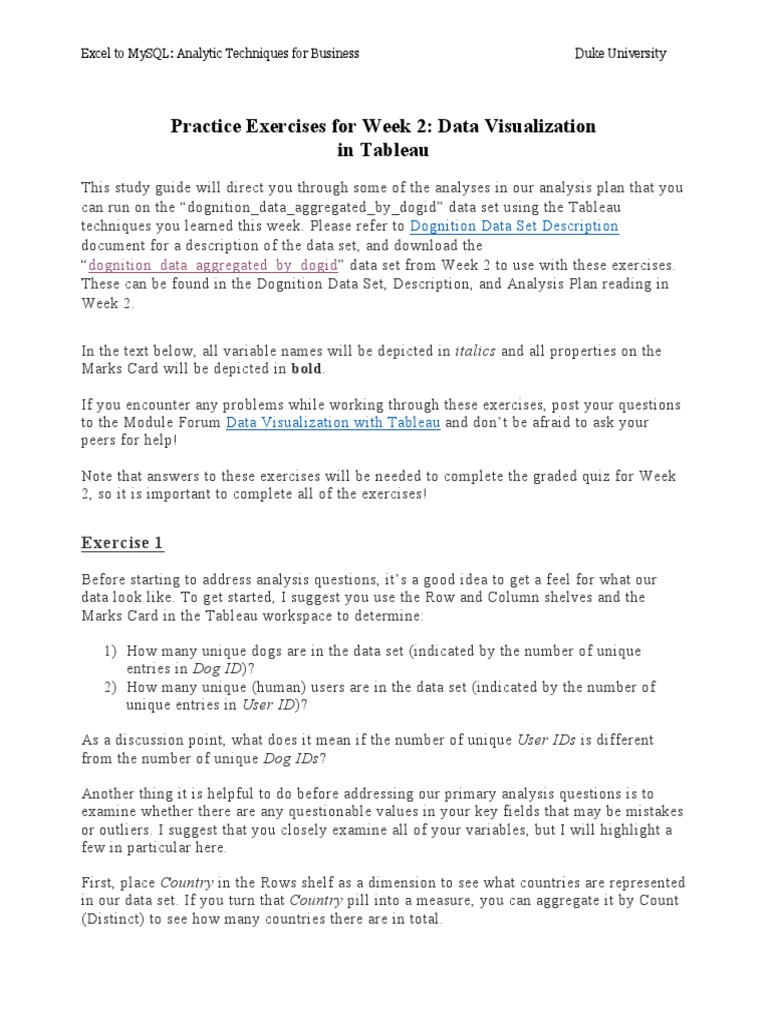 Practice Exercises For Week 2: Data Visualization in Tableau | PDF ...