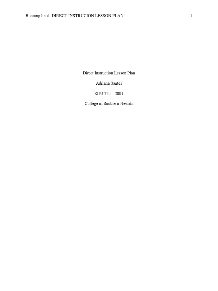 Direct Instruction Lesson Plan | PDF | Lesson Plan | English As A ...