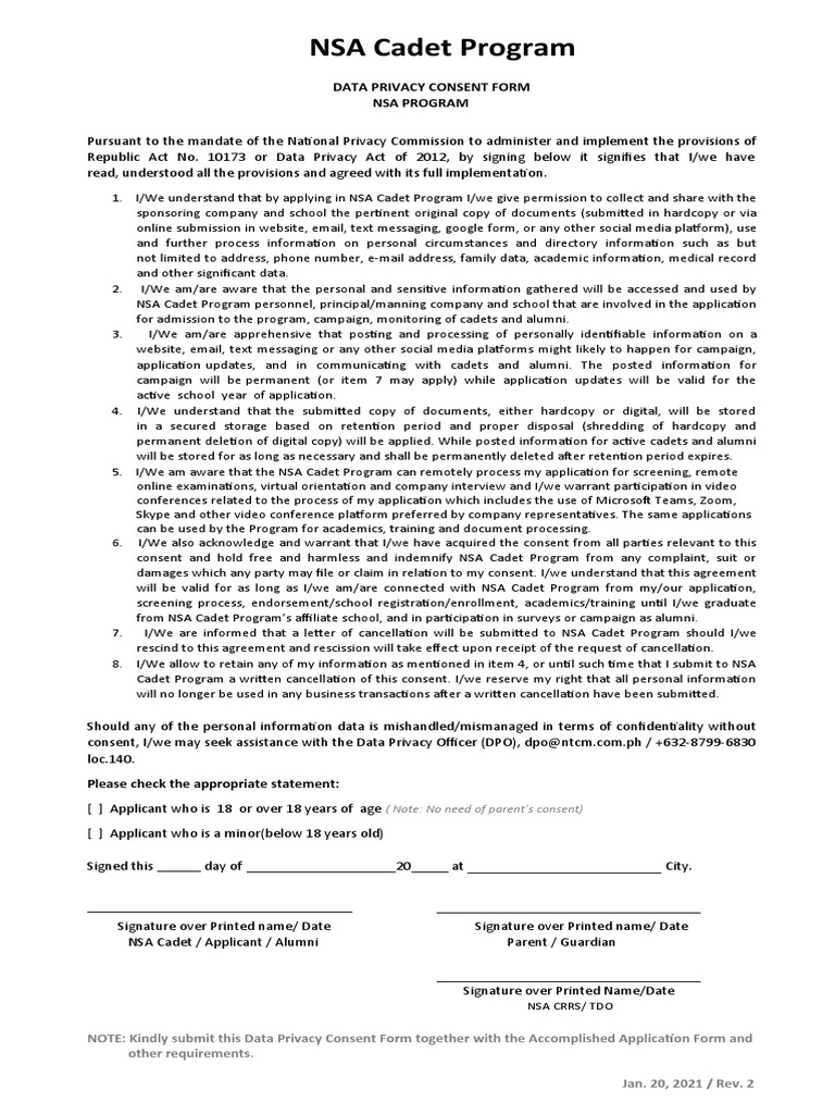 DATA PRIVACY CONSENT FORM - NSA Rev 2 | PDF | National Security Agency ...