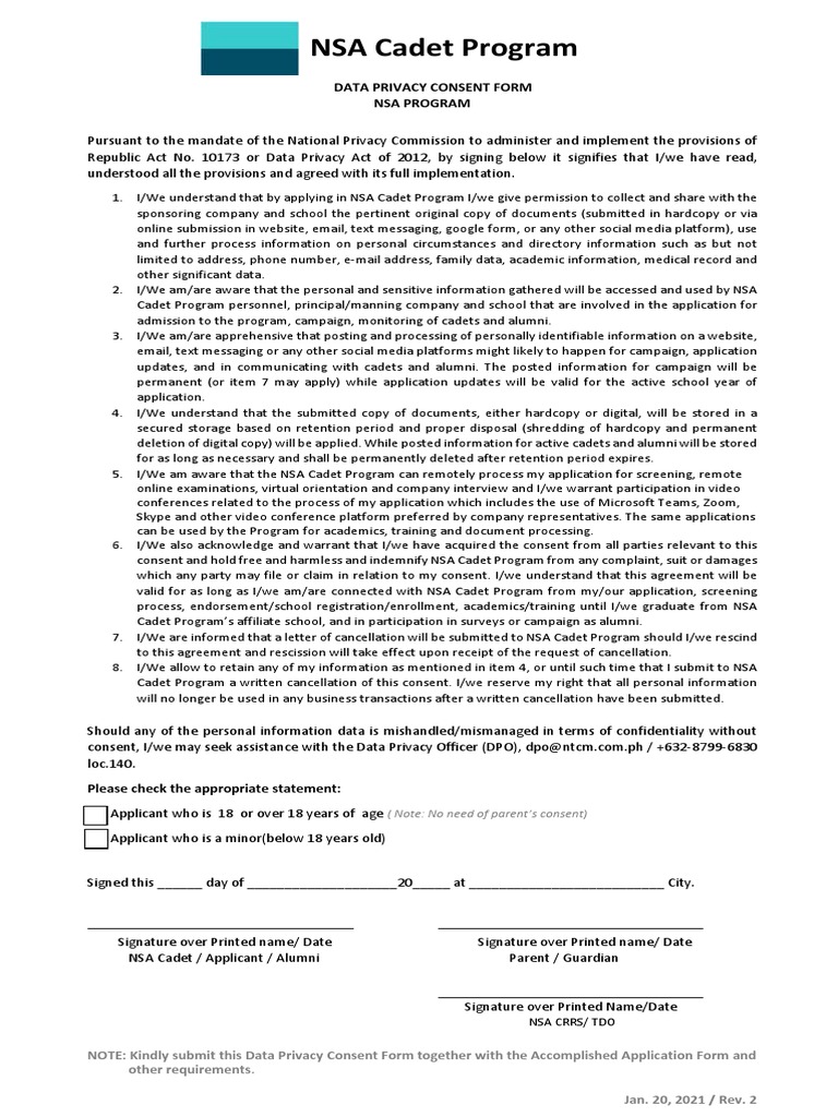 Data Privacy Consent Form - Nsa Rev 2 | PDF | National Security Agency ...