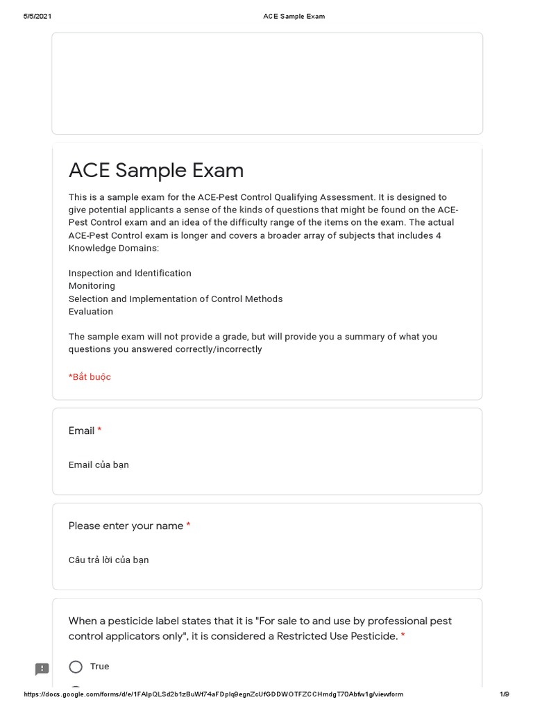 ACE Sample Exam | PDF | Pesticide | Insecticide