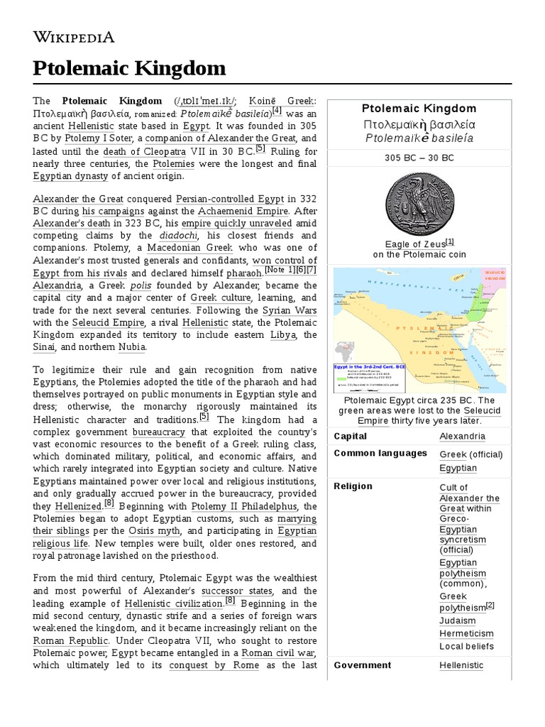 Ptolemaic Kingdom: Ptolemaïk | PDF | Ptolemaic Kingdom | Cleopatra