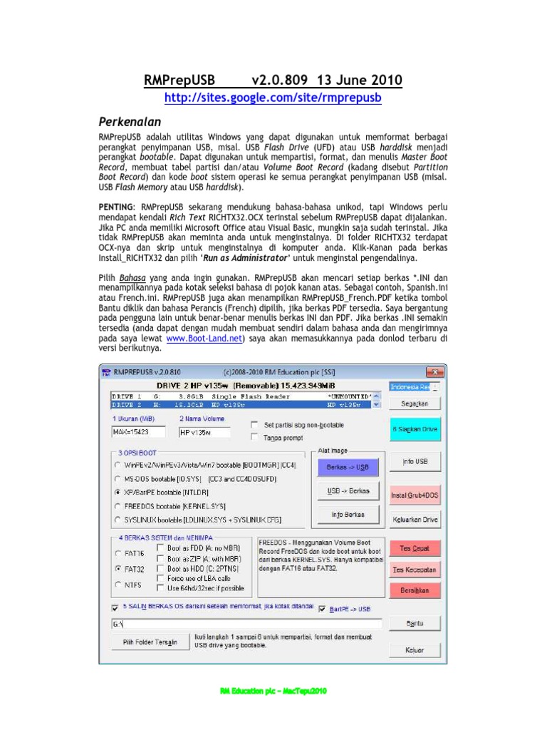 Cara Membuat USB Bootable dengan RMPrepUSB | PDF