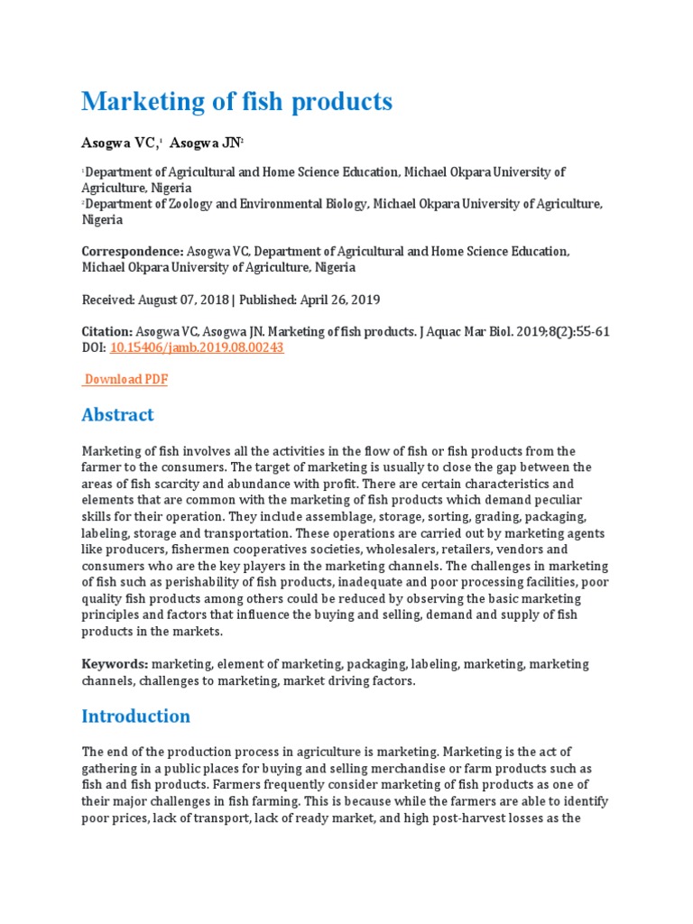 Marketing of Fish Products: Asogwa VC, Asogwa JN | PDF | Auction | Retail