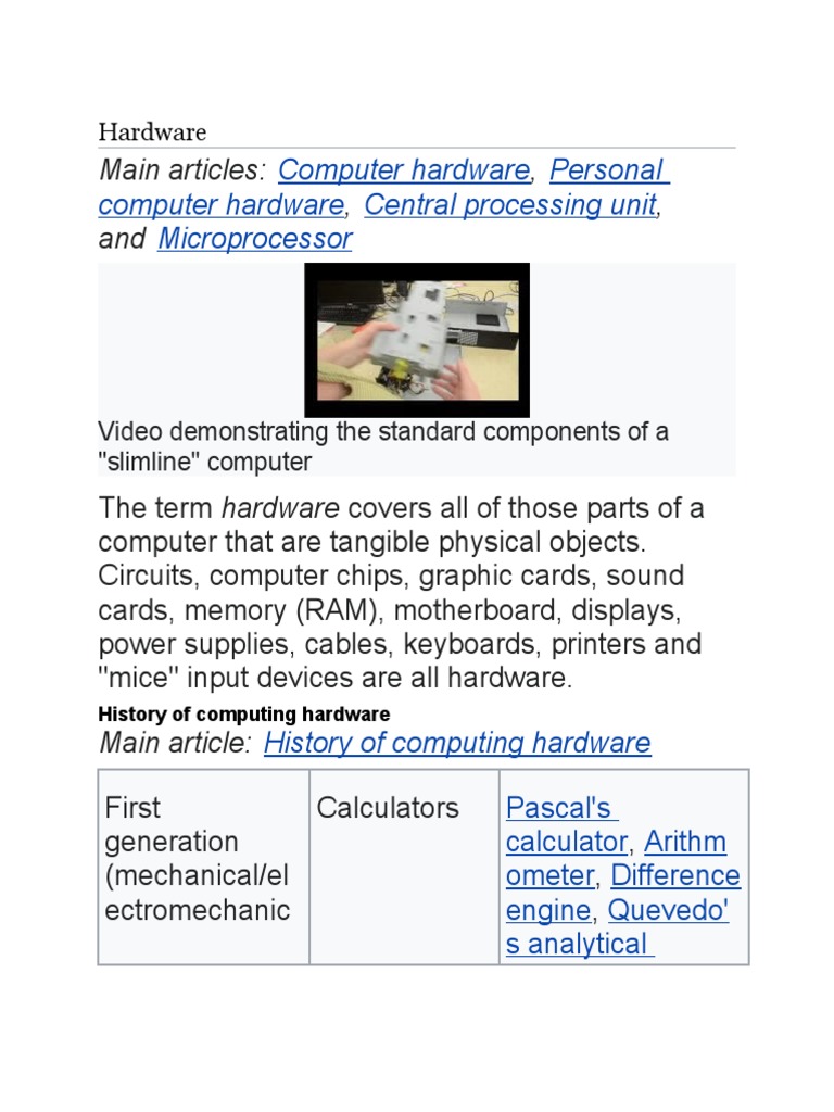 Main Articles:, ,, And: Computer Hardware Personal Computer Hardware Central Processing Unit ...