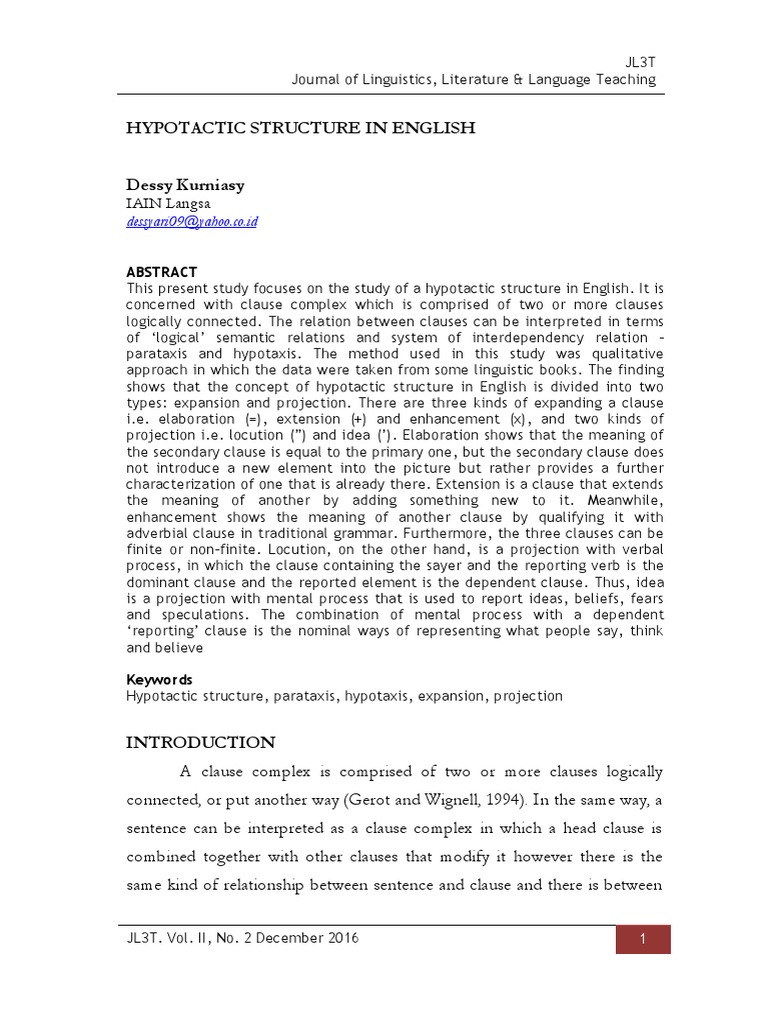 Hypotactic Structure in English Dessy Kurniasy: IAIN Langsa | PDF ...