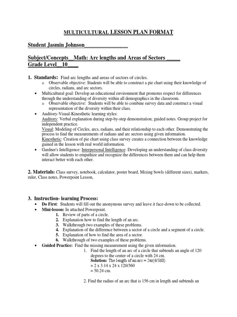 Multicultural Lesson Plan Jasmin Johnson | PDF | Angle | Area
