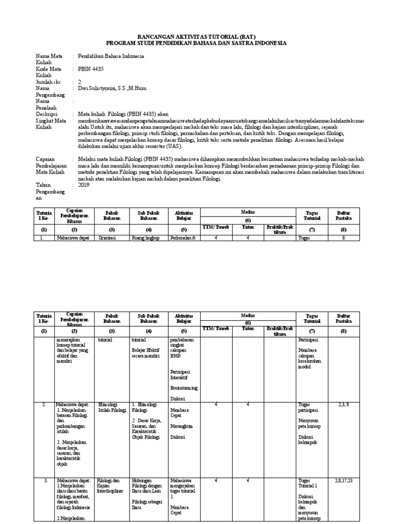 Rancangan Aktivitas Tutorial (Rat) Program Studi Pendidikan Bahasa Dan ...