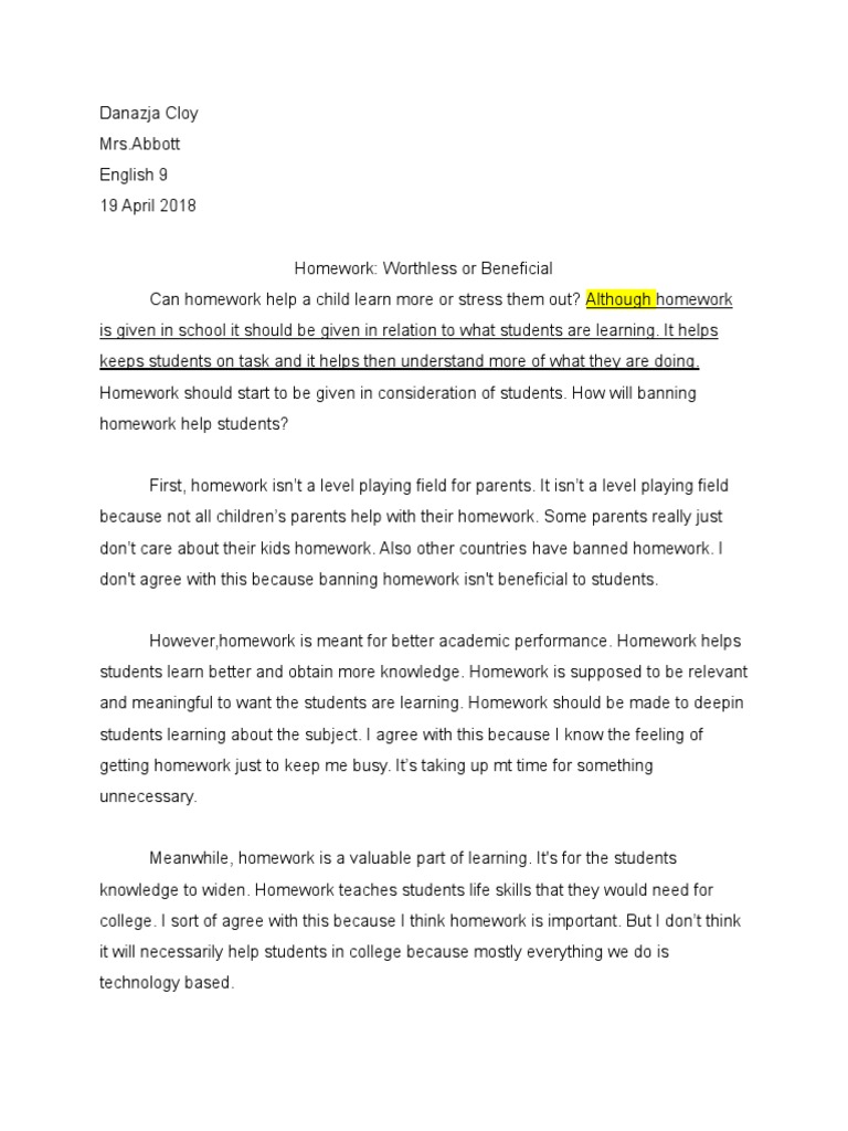Argumentative Homework Eassy | PDF | Career & Growth | Self-Improvement