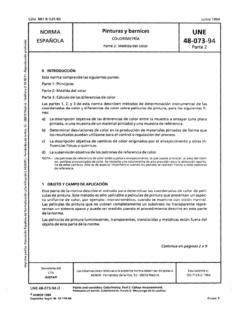 Une 48073-2 1994 | Descargar gratis PDF | Reflexión (Física) | Color