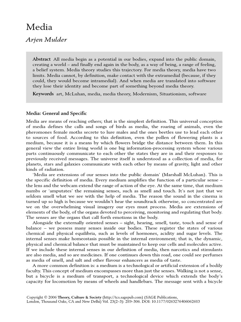 Arjen Mulder - Despre McLuhan Si Media | PDF | Senses | Paintings