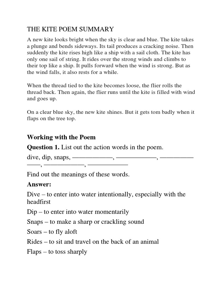 Kite Poem Summary and Analysis | PDF | Art