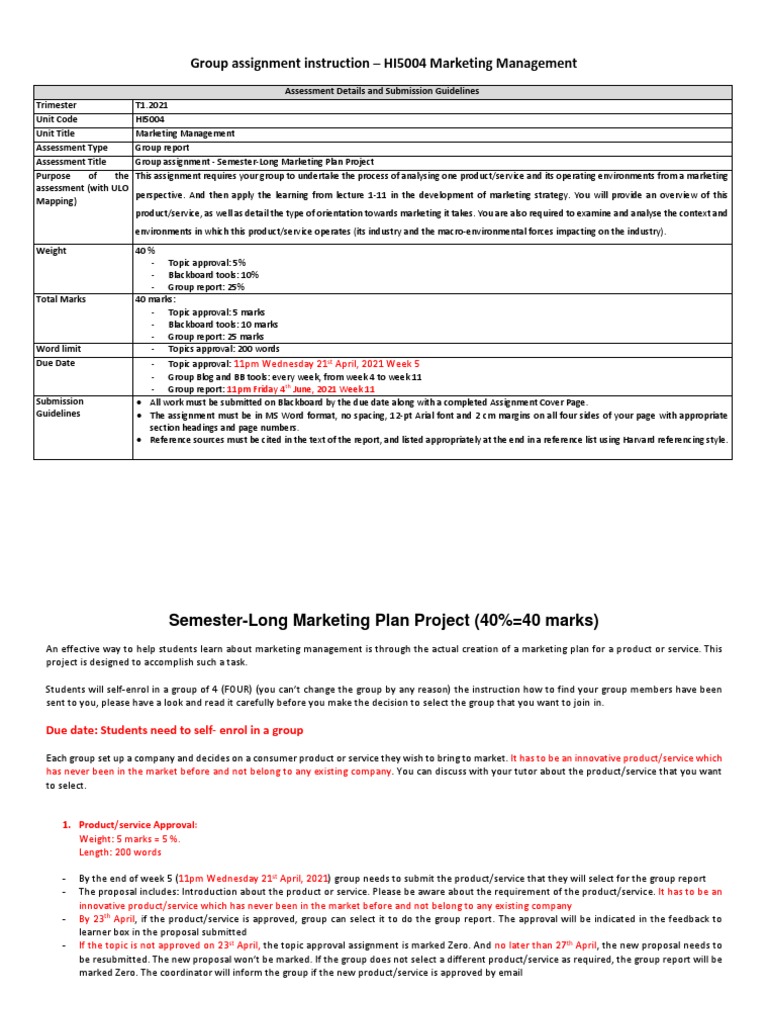 HI5004 Group Assignment Guideline T1.2021 | PDF | Market Segmentation | Marketing Communications