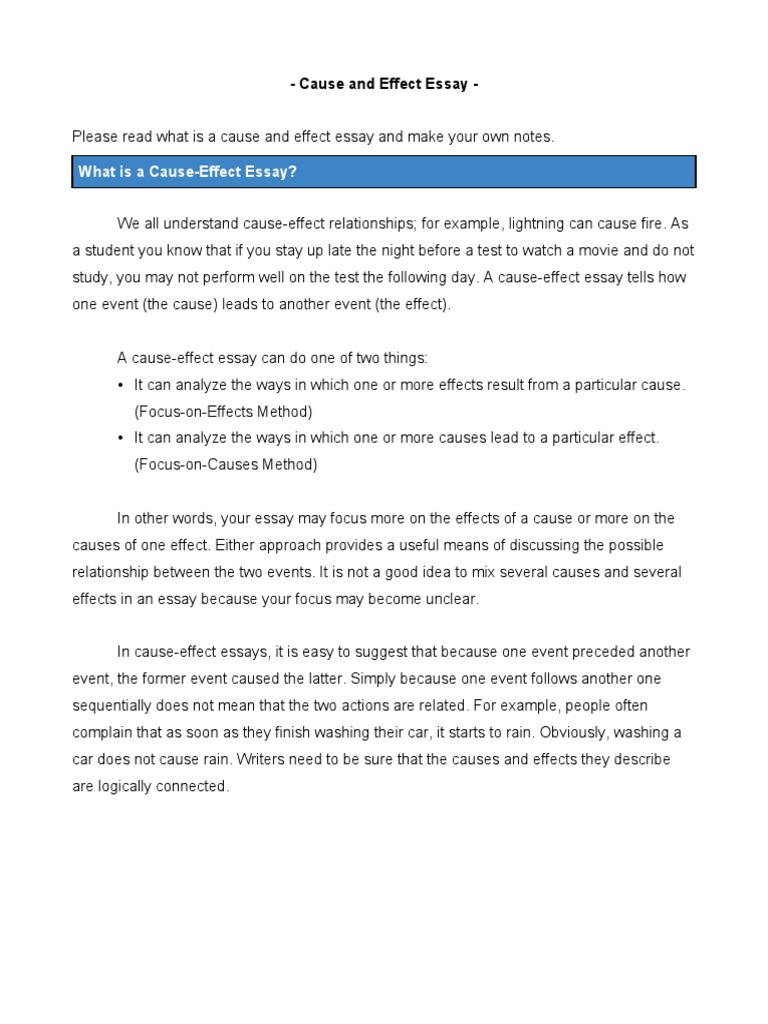 Understanding Cause-Effect Essays | PDF | Essays | Causality