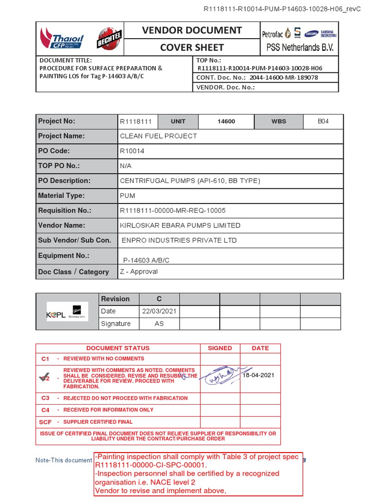 Vendor Document Cover Sheet | PDF | Paint | Corrosion