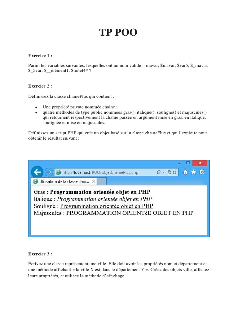 Exercices de POO en PHP pour débutants | PDF | Classe (informatique) | Informatique