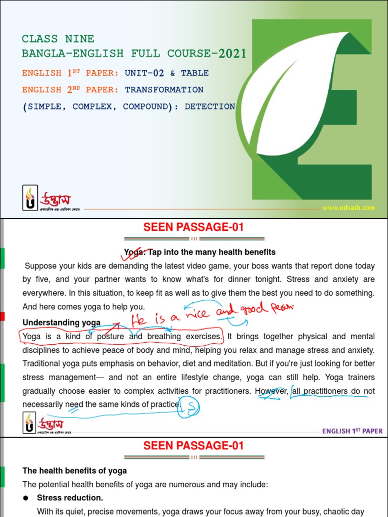 5th Class Note of English by Udvash | PDF | Yoga | Meditation