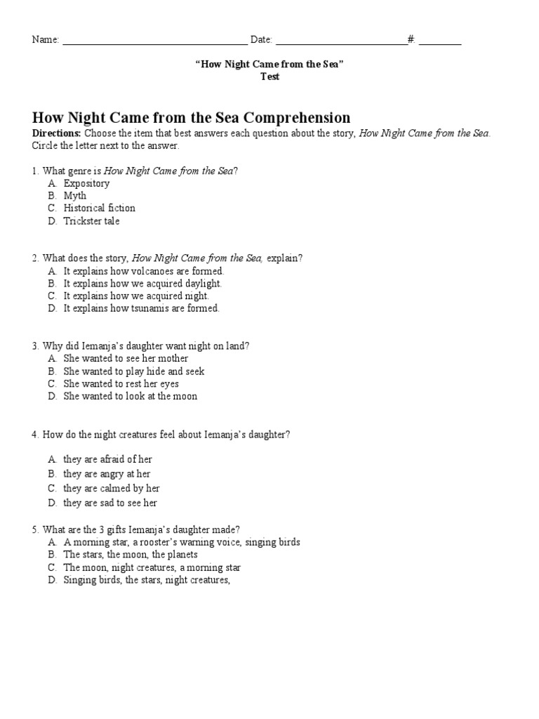 How Night Came From The Sea Reading Test | Download Free PDF | Hades ...