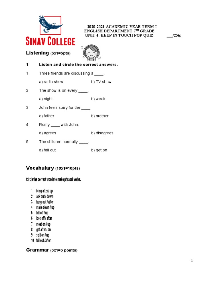 Listening: 1 Listen and Circle The Correct Answers | PDF | Body ...