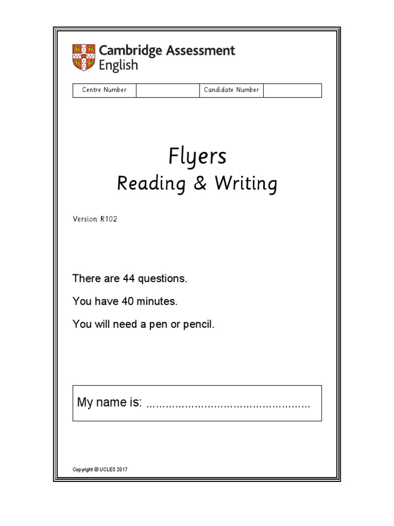 Flyers Reading and Writing Question Paper 102 | PDF
