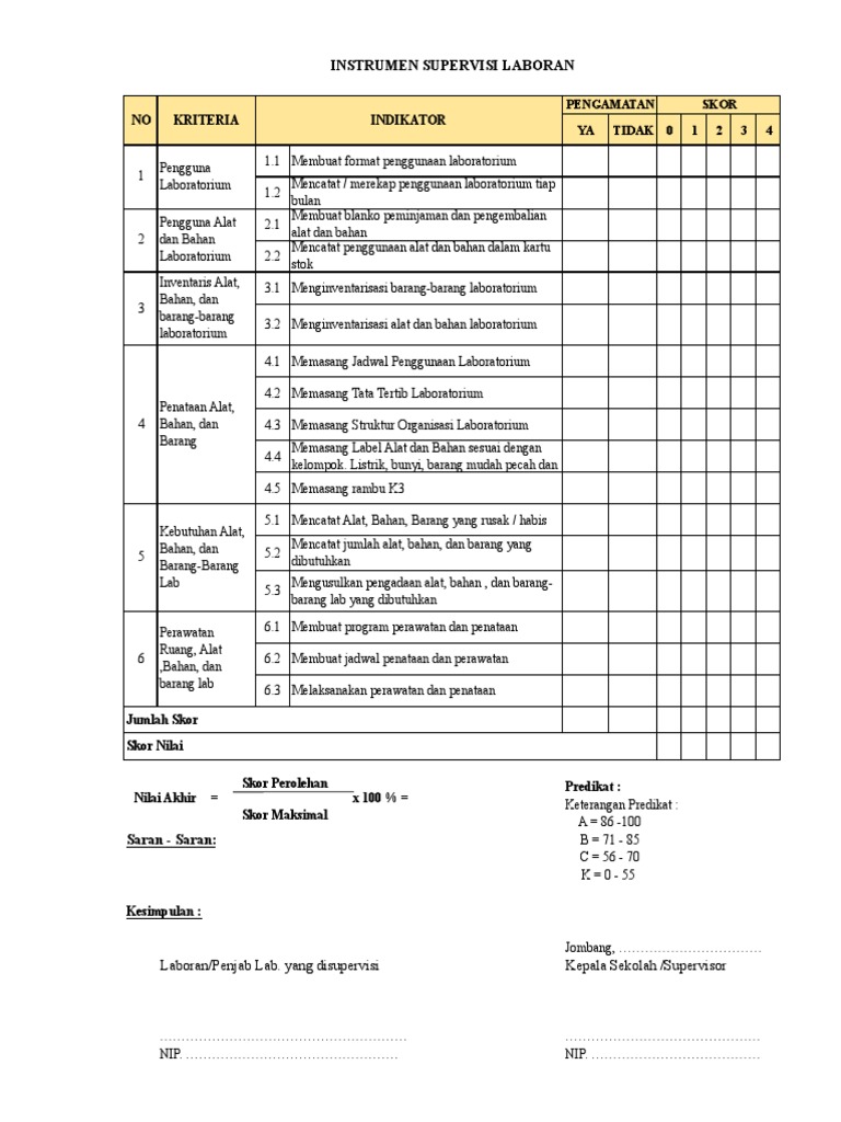Instrumen Supervisi Laboran | PDF