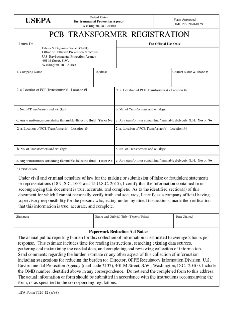 PCB Transformer Registration: Usepa | PDF | United States Environmental ...