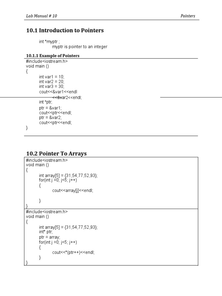 Lab Manual 10 | PDF | Pointer (Computer Programming) | Array Data Structure