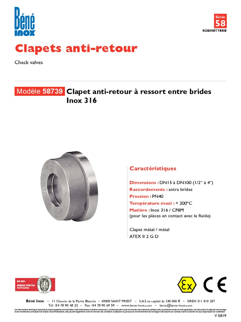 Clapet Anti Retour Entre Bride 58739 Fiche Technique PDF 904 Ko 58739 ...
