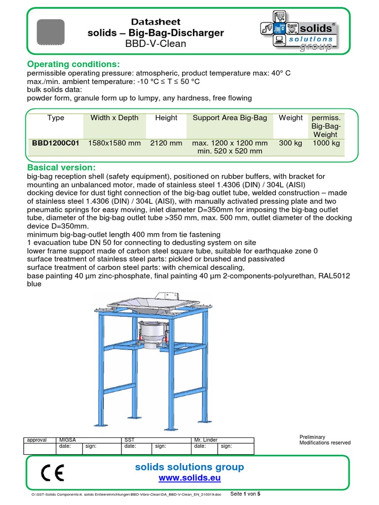 Solids - Big-Bag-Discharger: Datasheet BBD-V-Clean | PDF | Pipe (Fluid ...