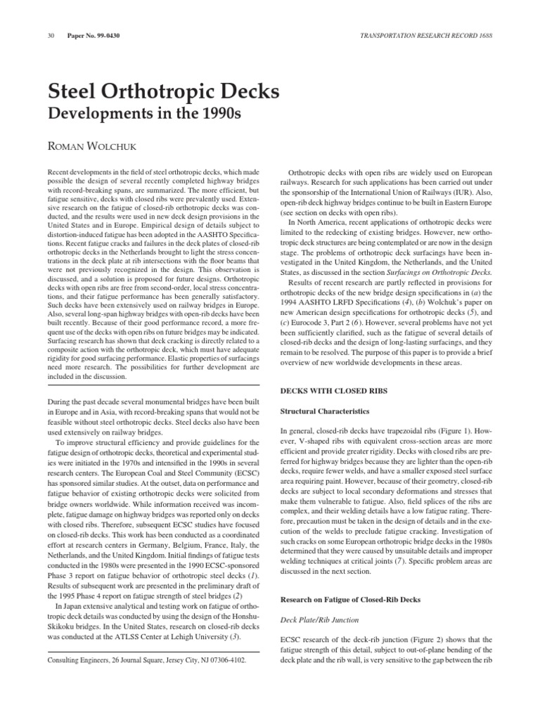 Steel Orthotropic Decks: Developments in The 1990s | PDF | Young's ...